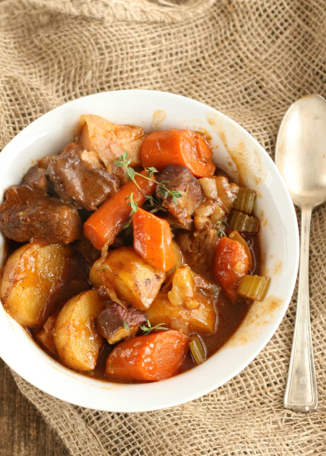 Beef Stew (Made in Slow Cooker or Dutch Oven) | A Farmgirl's Kitchen