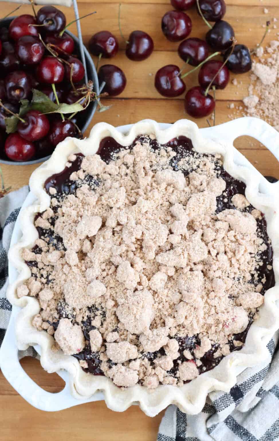 Cherry Crumb Pie with homemade pie filling | A Farmgirl's Kitchen