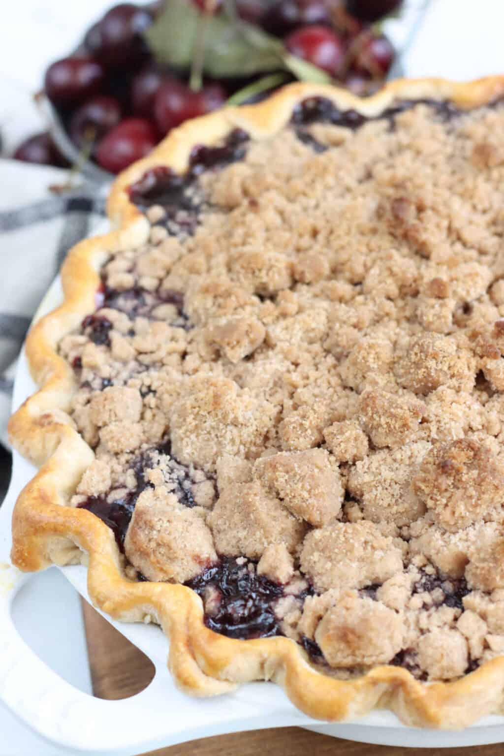 Cherry Crumb Pie with homemade pie filling | A Farmgirl's Kitchen